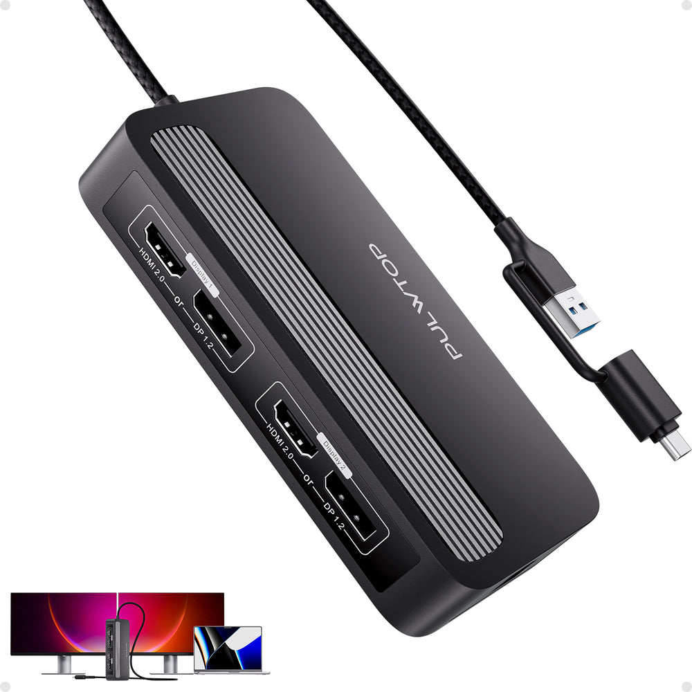 PULWTOP Dual DisplayLink Docking Station with Dual 4K@60Hz Display, 2