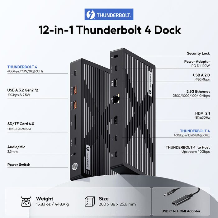 Thunderbolt 4 Dock with PD3.1 140W Adapter - 40Gbps Laptop Docking Sta