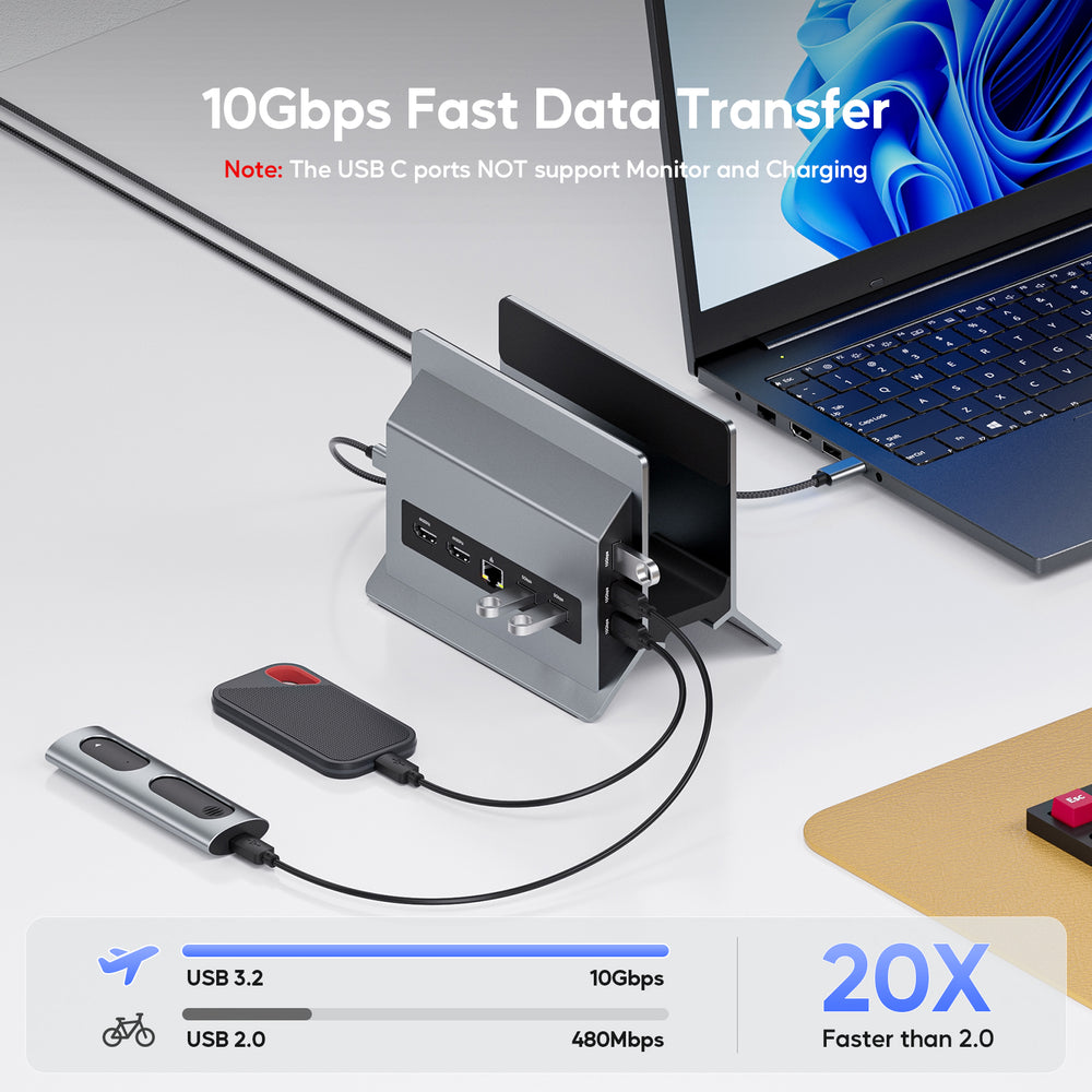 PULWTOP 11 in 1 USB C Docking Station Dual Monitor, Vertical Laptop Do