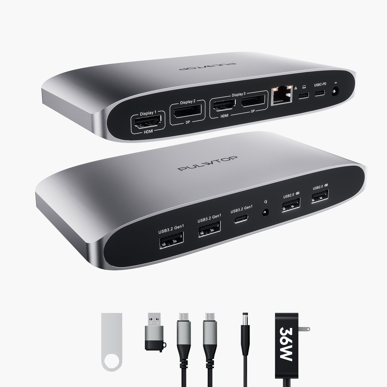 PULWTOP Displaylink Triple Monitor Universal Dock (14-in-1), USB C Lap