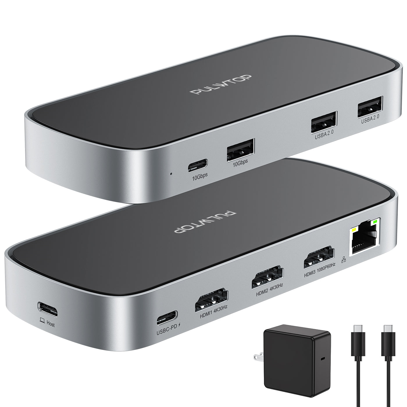 PULWTOP Triple Display USB C Dock with 65W Power Adapter, 9-in-1 Dock