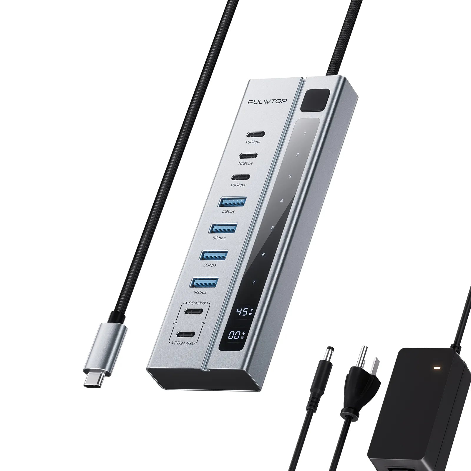 PULWTOP USB hub powered with 10Gbps data PD 45W charging (with 75W ada