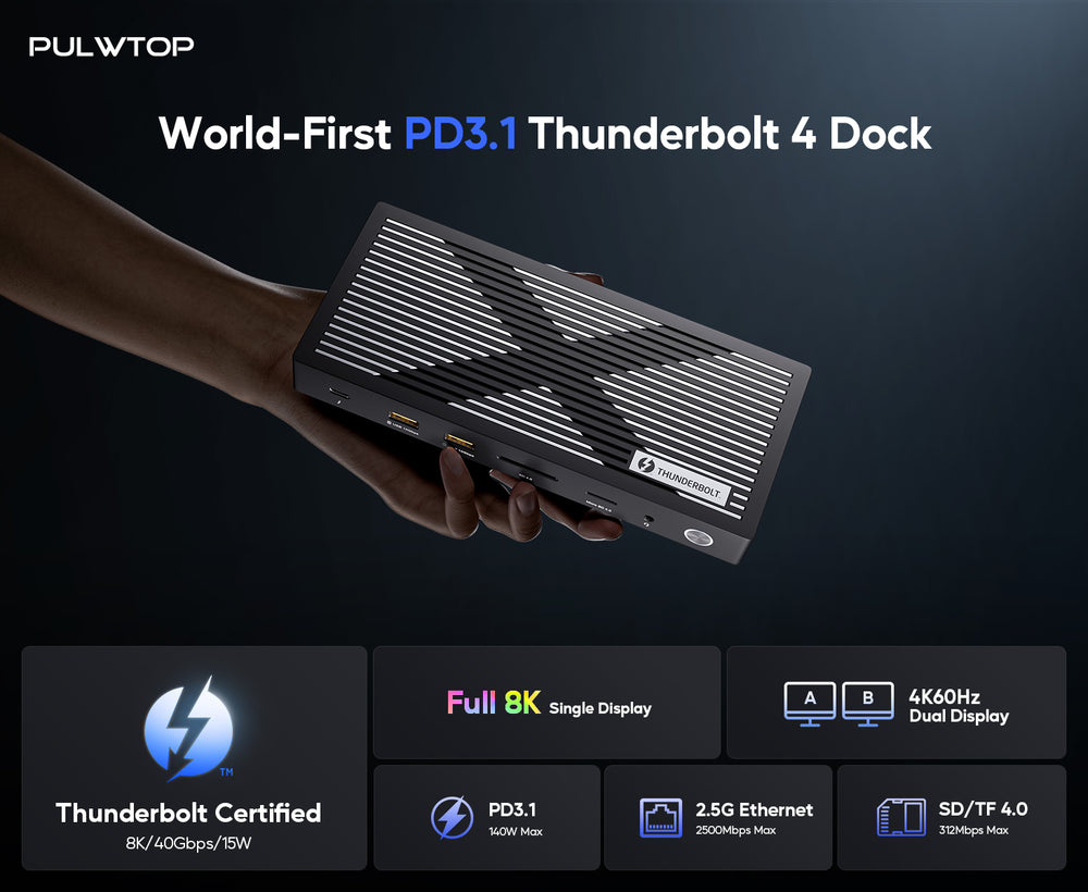 Thunderbolt 4 Dock with PD3.1 140W Adapter - 40Gbps Laptop Docking Sta
