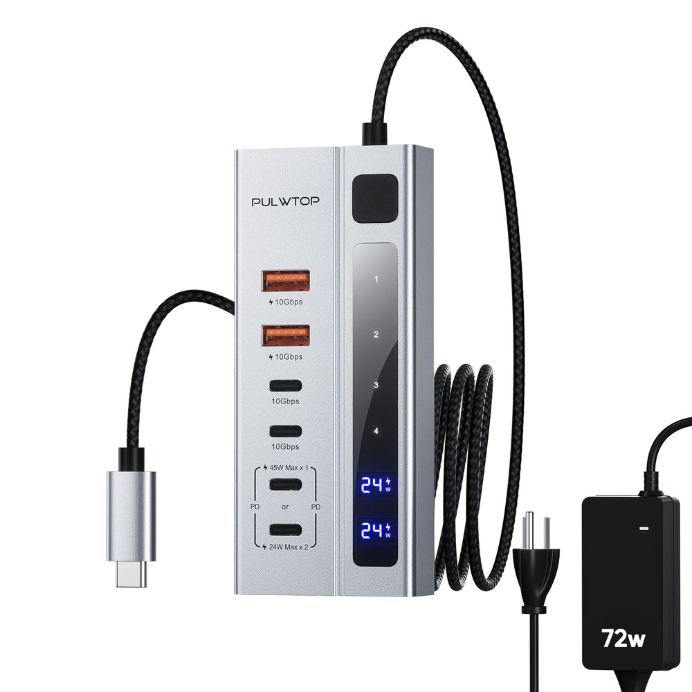 PULWTOP Powered USB C Hub with 72W Power Adapter, 10Gbps and 45W (Max)